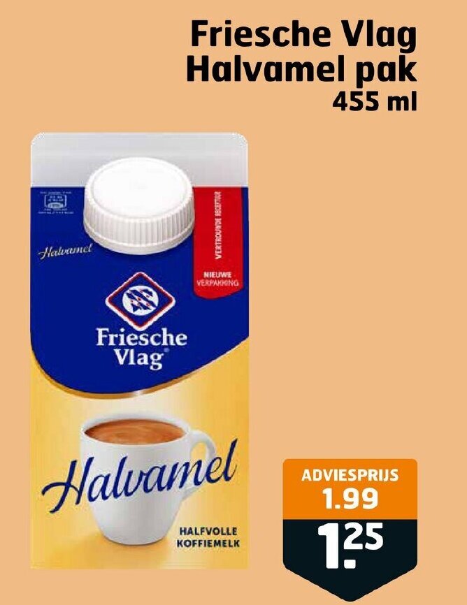 Friesche Vlag Halvamel pak 455ml aanbieding bij Trekpleister
