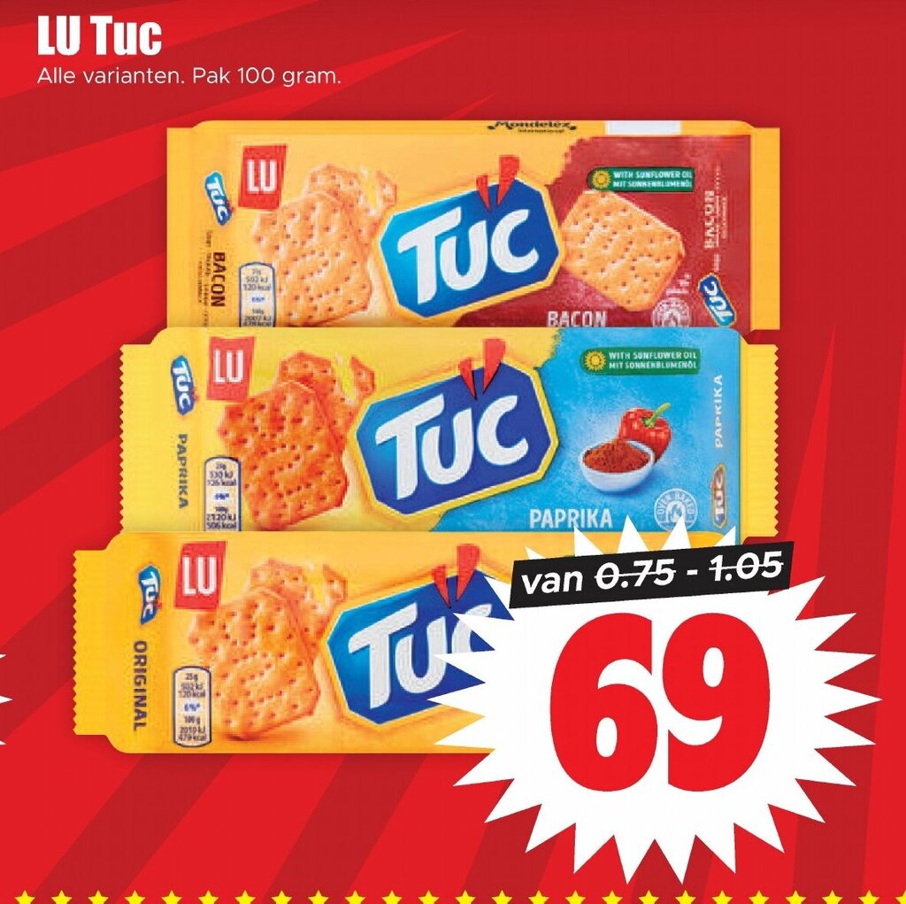 LU Tuc Alle varianten. Pak 100 gram. aanbieding bij Dirk