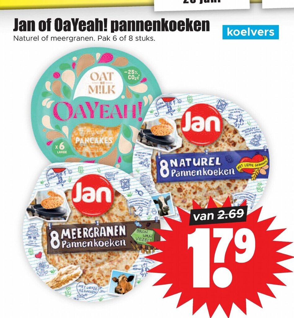 Jan of OaYeah! pannenkoeken Naturel of meergranen. Pak 6 of 8 stuks ...