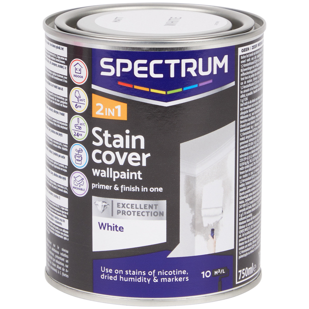 Spectrum muurverf 2-in-1 stain cover white aanbieding bij Action