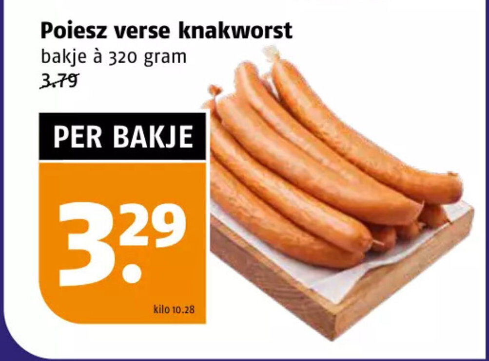 verse knakworst bakje à 320 gram aanbieding bij Poiesz
