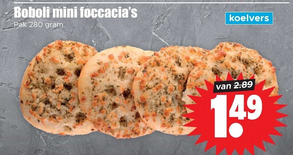 Boboli mini foccacia's 280 gram aanbieding bij Dirk