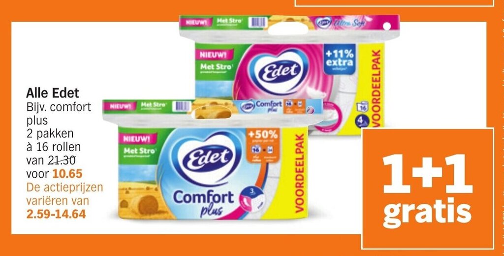 Edet Comfort plus 2 pakken 16 rollen aanbieding bij Albert Heijn