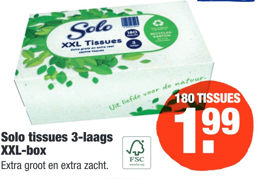 Solo tissues 3-laags XXL-box aanbieding bij ALDI