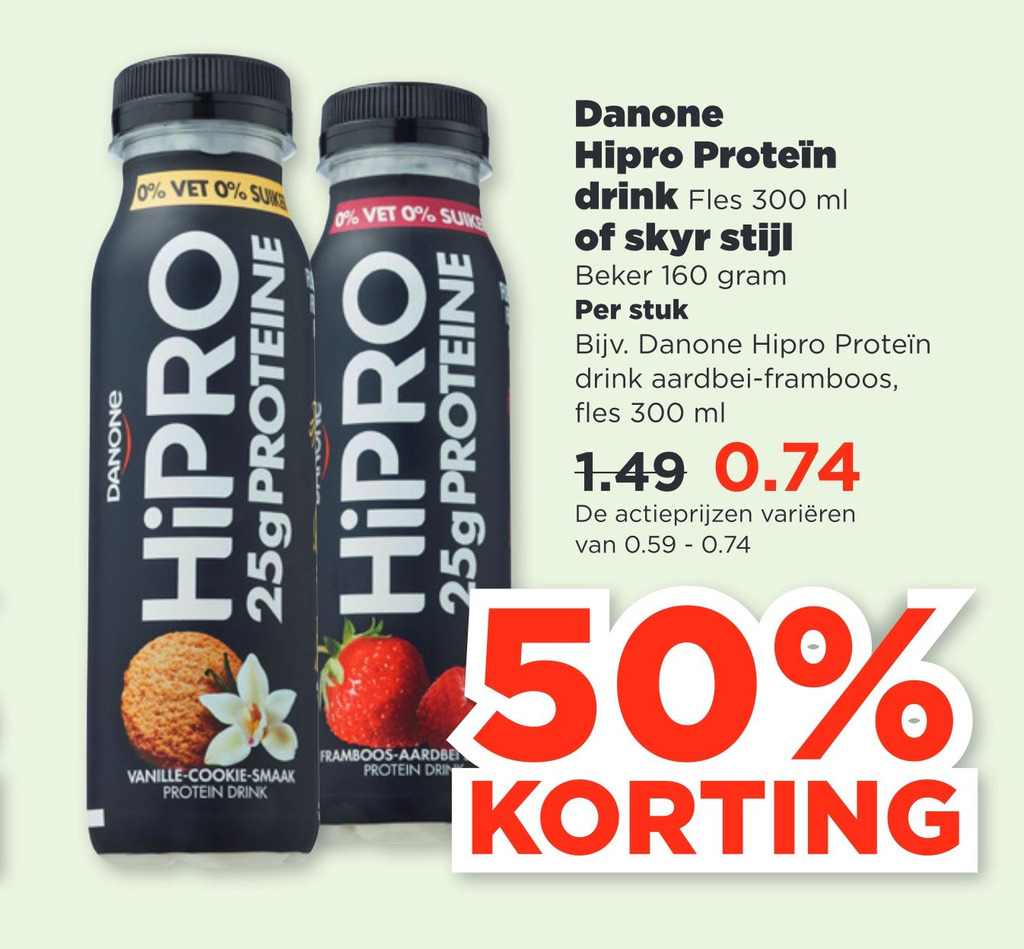 Danone Hipro Proteïn drink of skyr stijl aanbieding bij PLUS