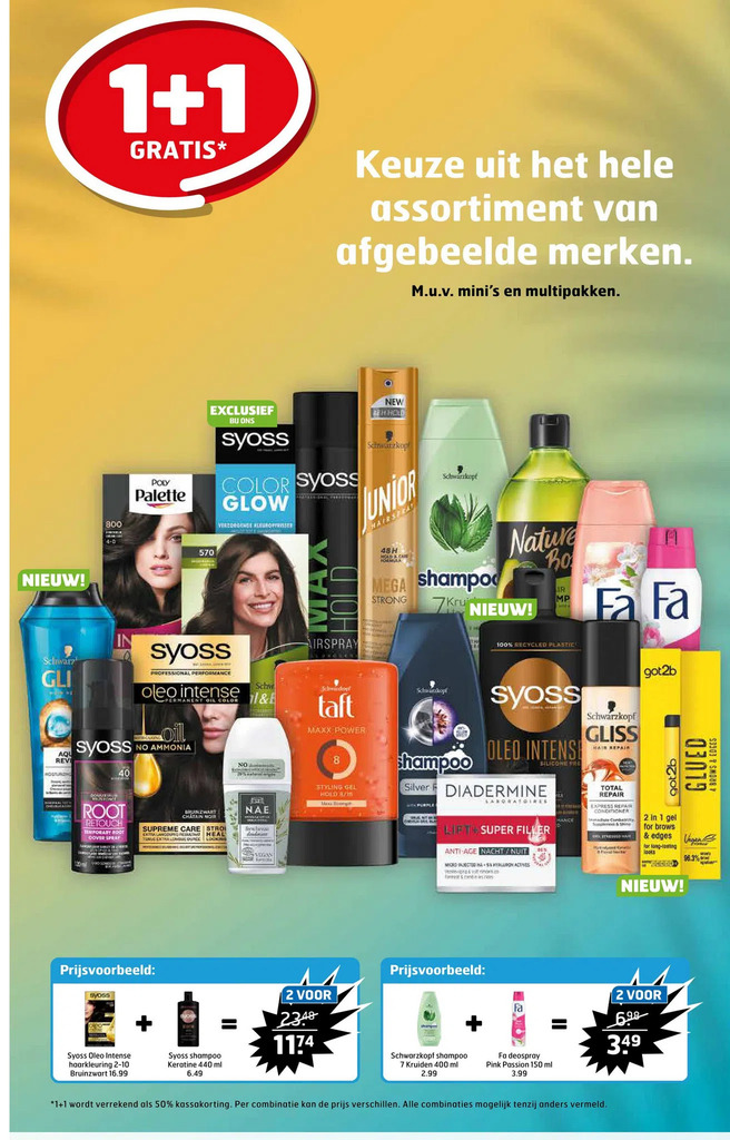 Keuze uit het hele assortiment van afgebeelde merken. 1+1 GRATIS ...