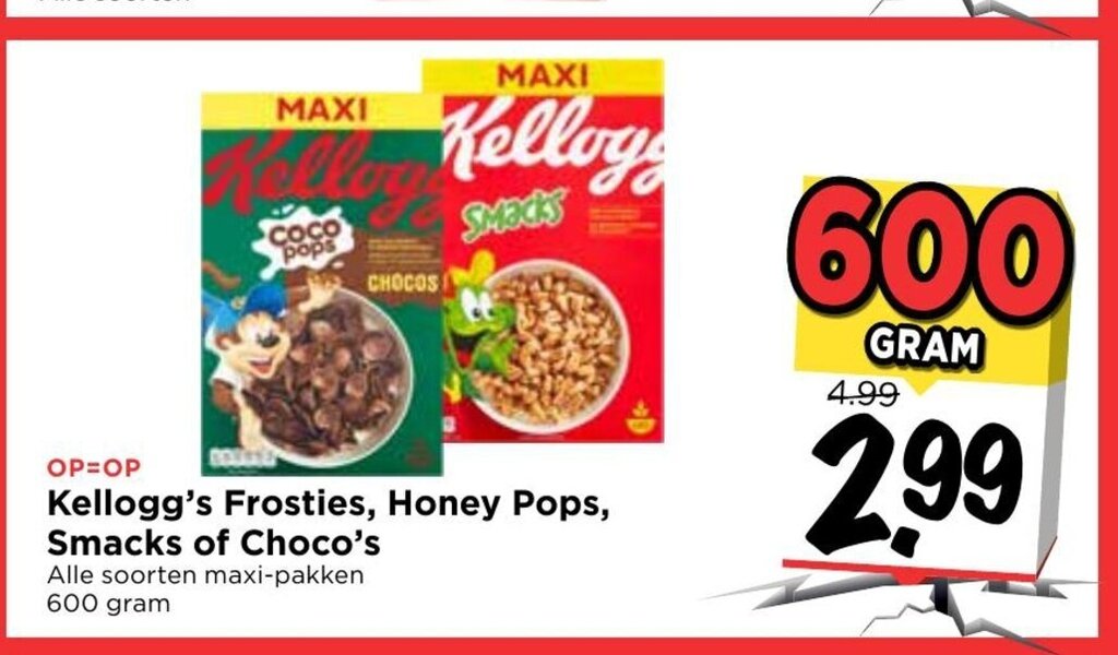 Kellogg's Frosties, Honey Pops, Smacks of Choco's 600 gram aanbieding ...