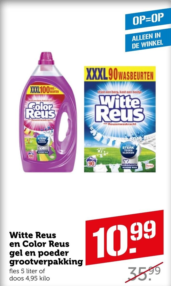 Witte reus en color reus gel en poeder grootverpakking aanbieding bij Coop
