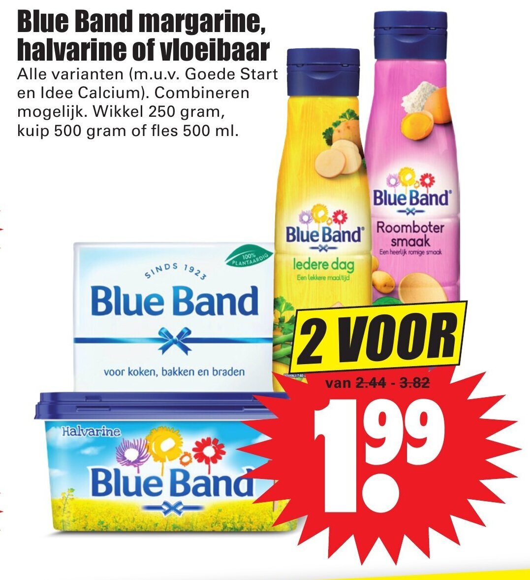 Blue Band margarine, halvarine of vloeibaar 2 st aanbieding bij Dirk