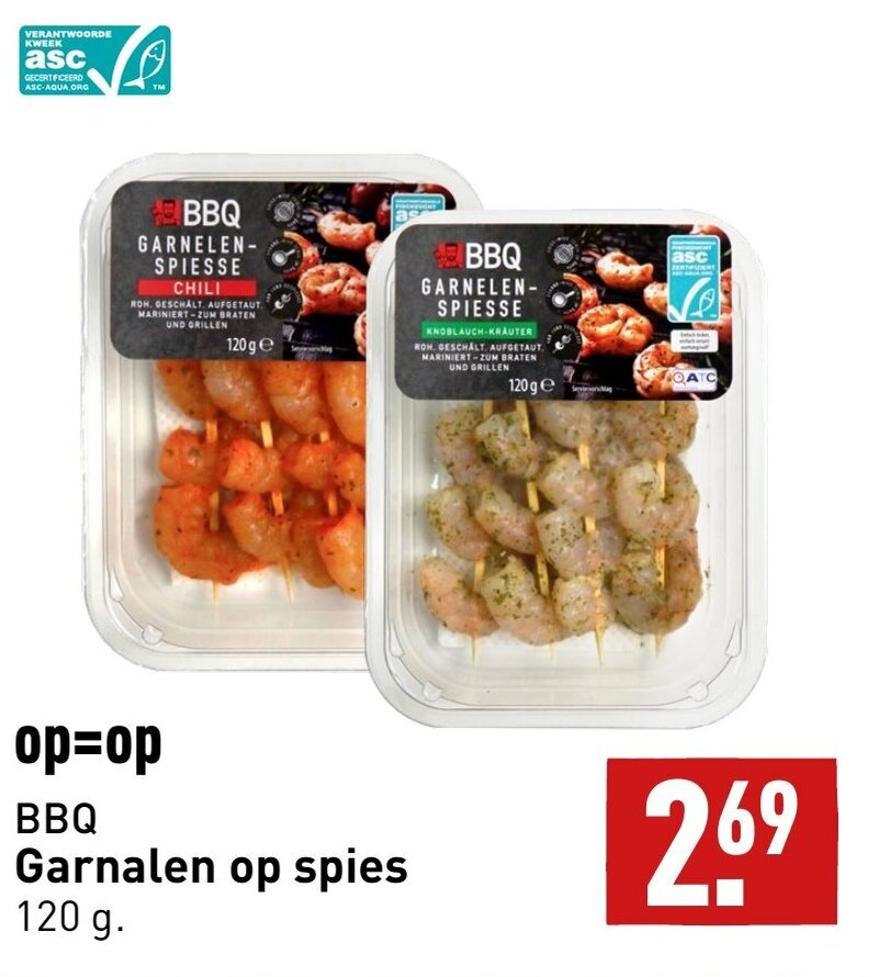 BBQ Garnalen op spies 120 g aanbieding bij ALDI