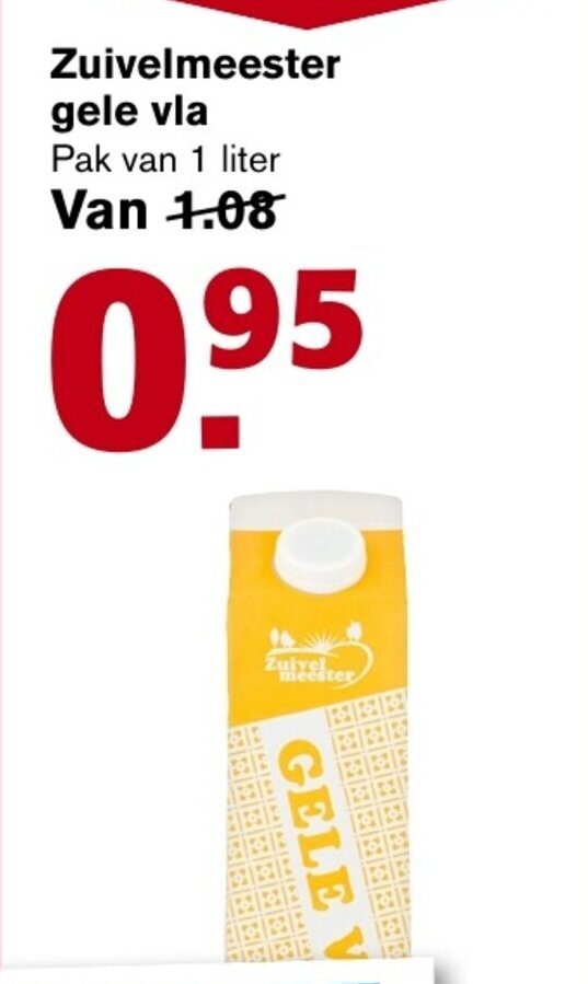 Zuivelmeester gele vla Pak van 1 liter aanbieding bij Hoogvliet