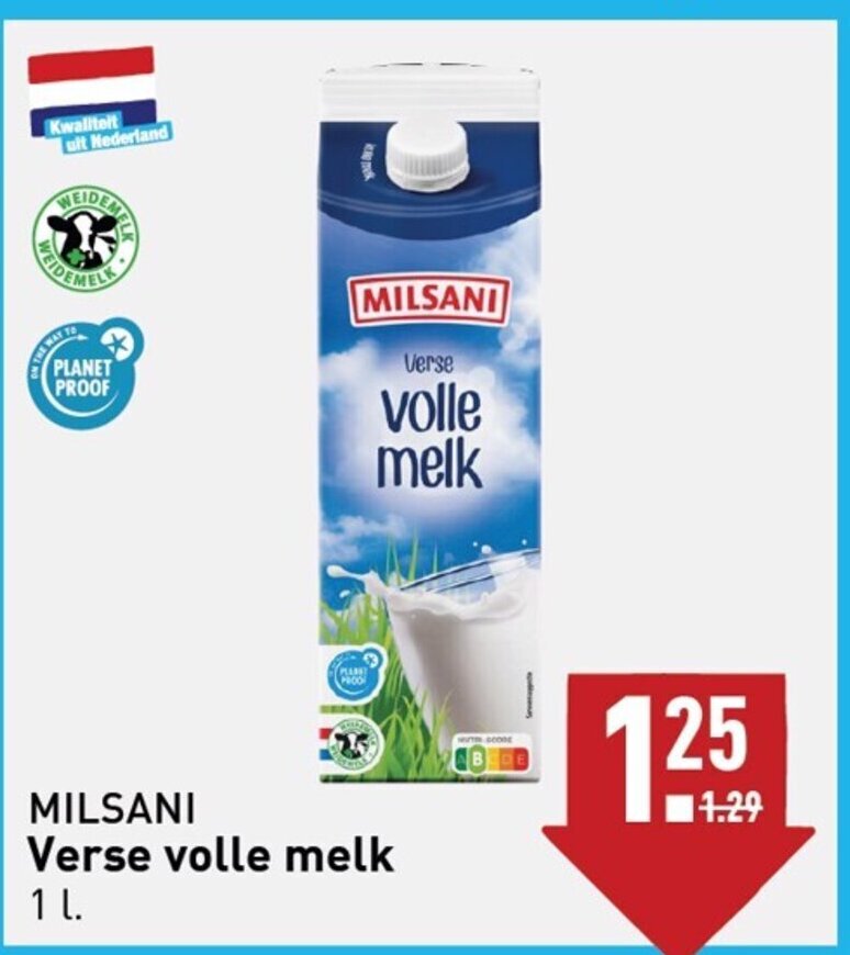 MILSANI Verse volle melk 1 l. aanbieding bij ALDI