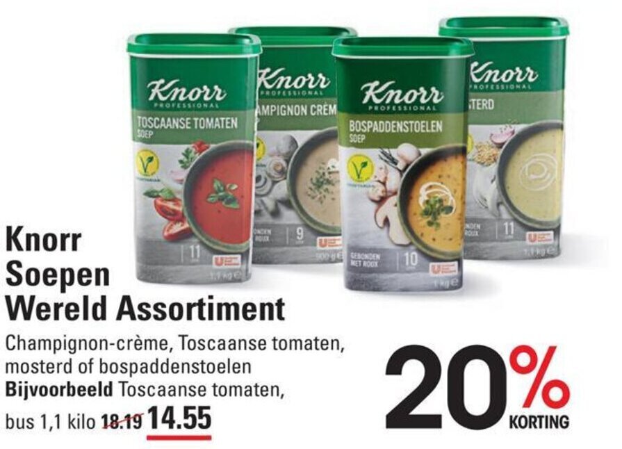 Knorr Soepen Wereld Assortiment bus 1,1 kilo aanbieding bij Sligro