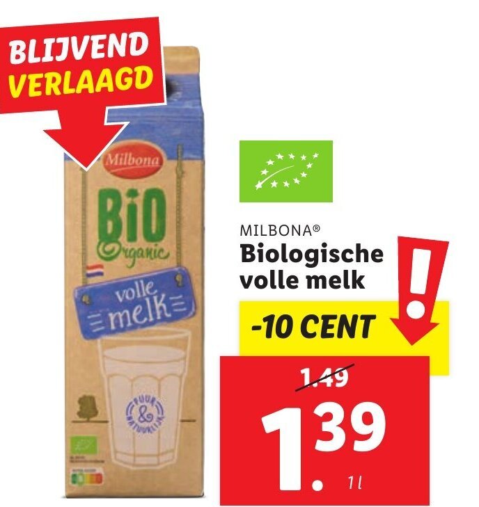MILBONAⓇ Biologische volle melk aanbieding bij Lidl
