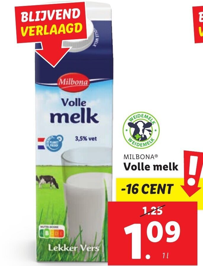 MILBONAⓇ Volle melk 1L aanbieding bij Lidl