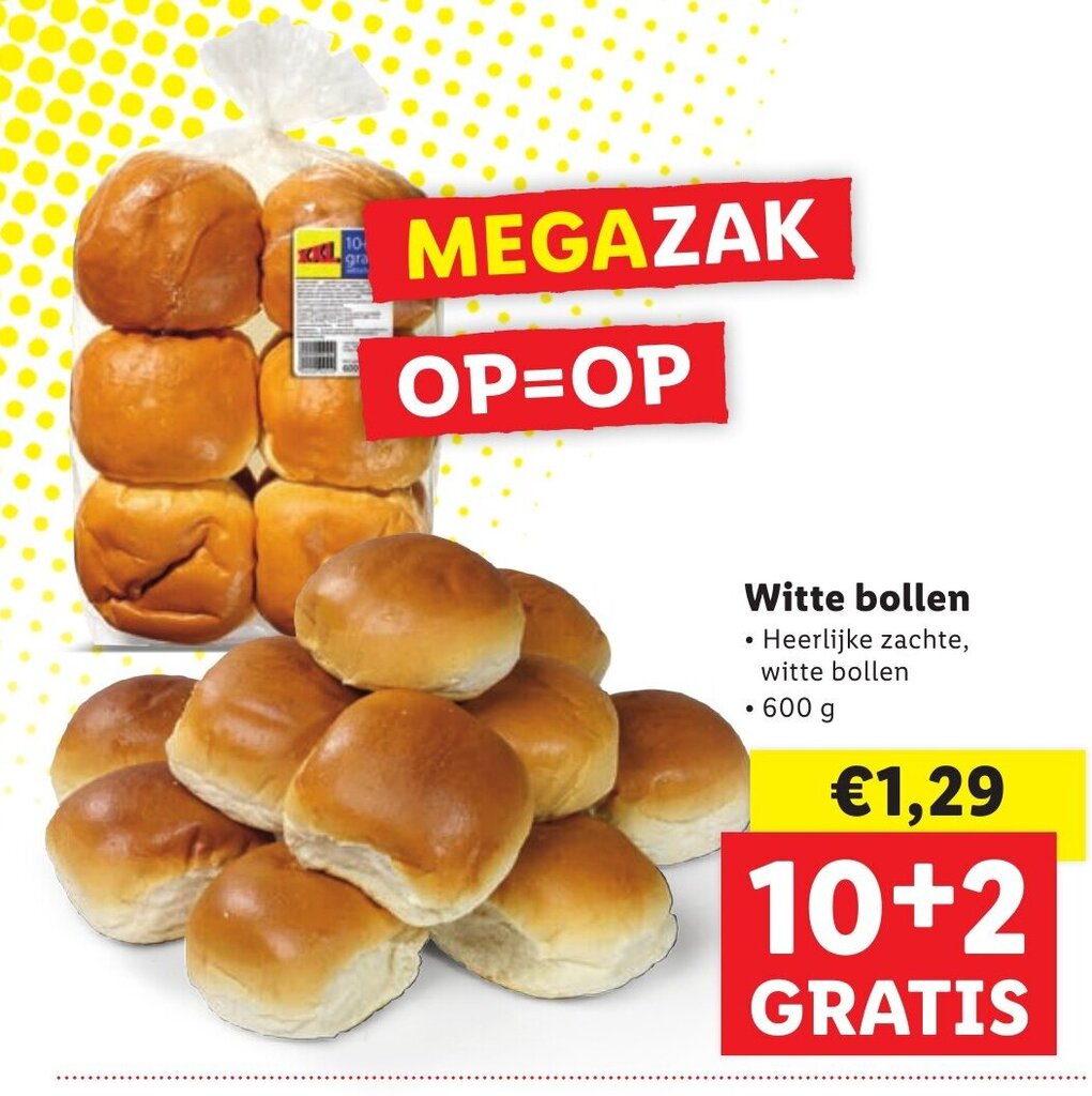 Witte bollen 600g 10+2 Gratis aanbieding bij Lidl