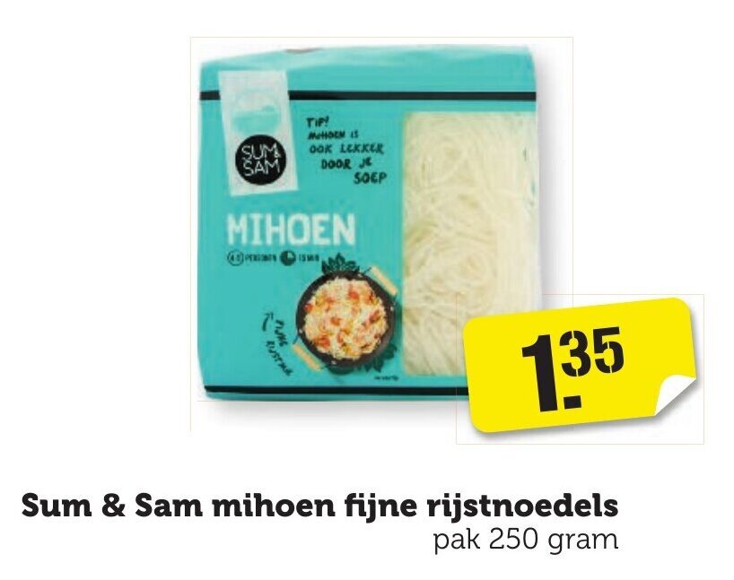 Sum & Sam mihoen fijne rijstnoedels pak 250 gram aanbieding bij Coop