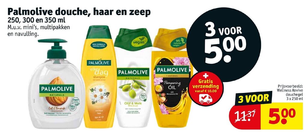 Palmolive douche, haar en zeep 250, 300 en 350mL aanbieding bij Kruidvat