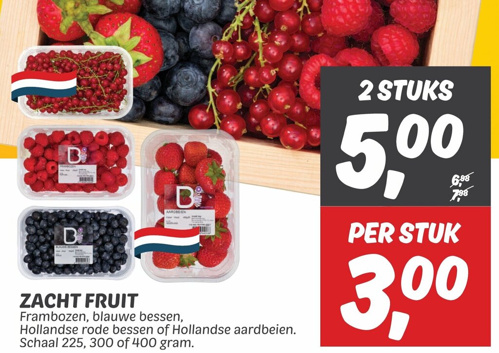 ZACHT FRUIT Frambozen, blauwe bessen, Hollandse rode bessen of ...