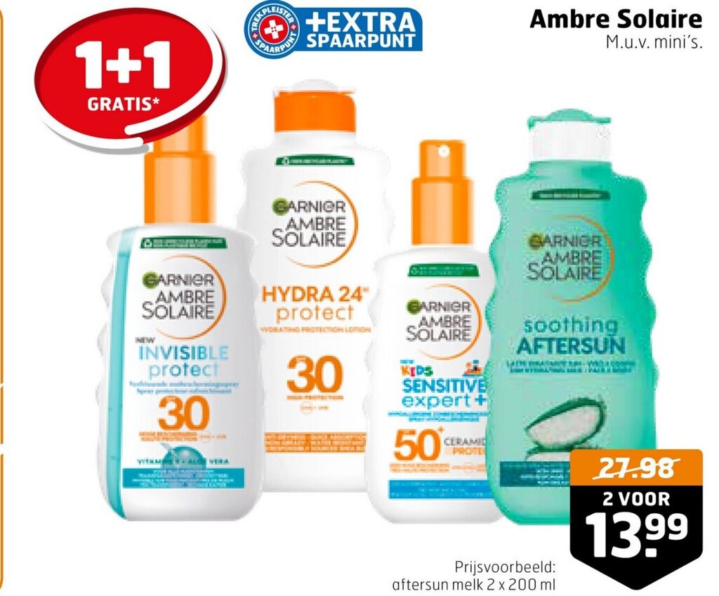 Ambre Solaire M.u.v. mini's. 2 x 200 ml 1+1 GRATIS aanbieding bij Trekpleister