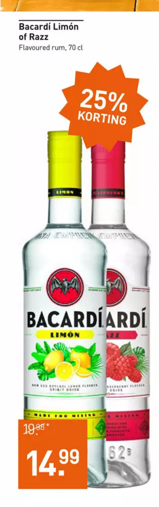 Bacardí Limón of Razz Flavoured rum, 70 cl aanbieding bij Gall & Gall