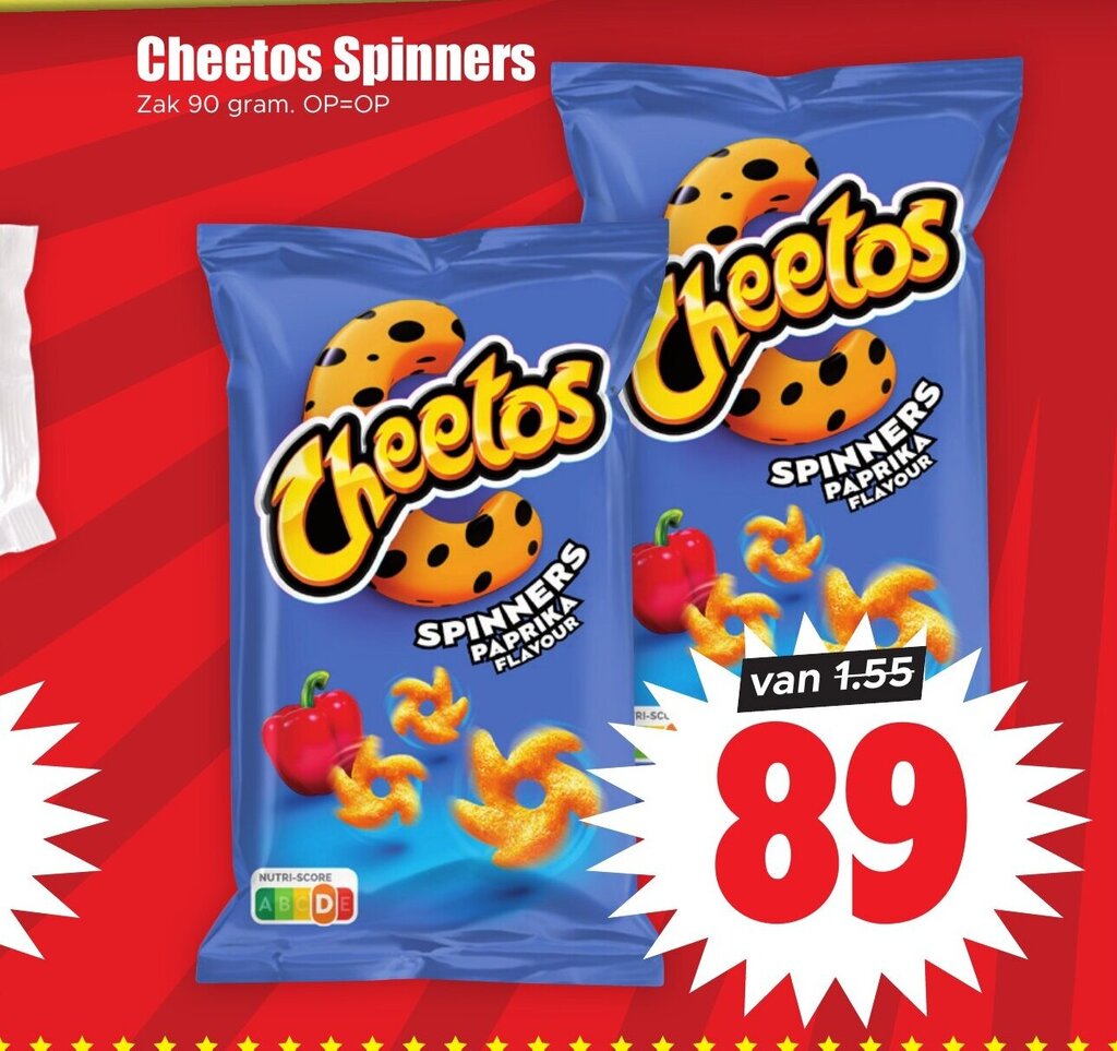 Cheetos Spinners Zak 90 gram. aanbieding bij Dirk