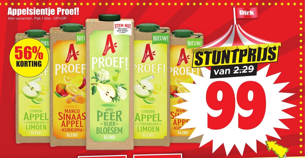 Appelsientje Proef! Alle varianten. Pak 1 liter. aanbieding bij Dirk