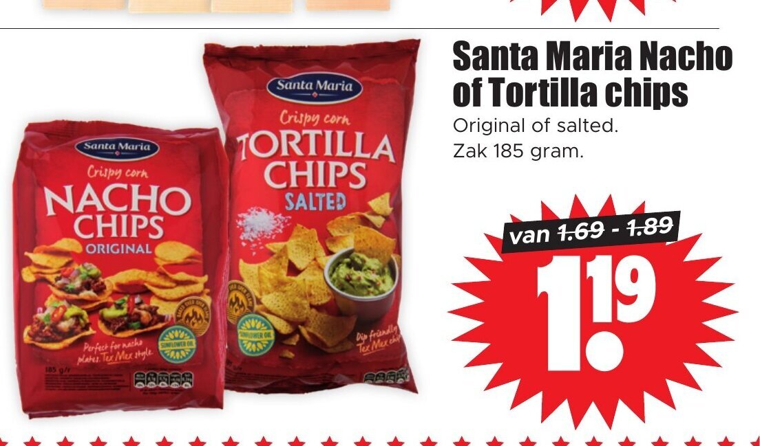 Santa Maria Nacho of Tortilla chips Original of salted. Zak 185 gram ...