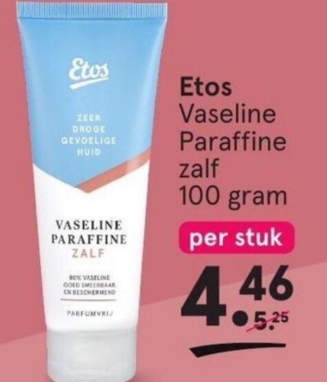 Etos Vaseline Paraffine zalf 100 gram aanbieding bij Etos