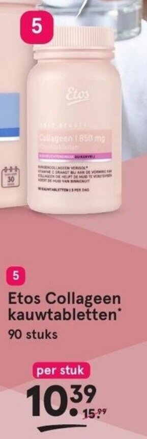 Etos Collageen kauwtabletten* 90 stuks aanbieding bij Etos