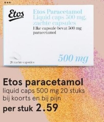 Etos paracetamol liquid caps 500 mg 20 stuks aanbieding bij Etos