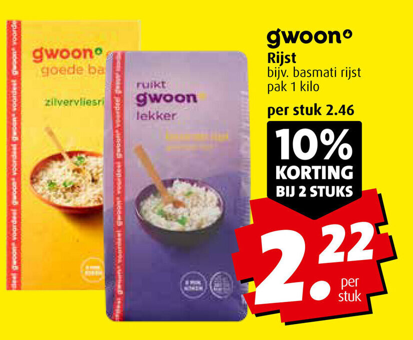 gwoon Rijst bijv. basmati rijst pak 1 kilo aanbieding bij Boni