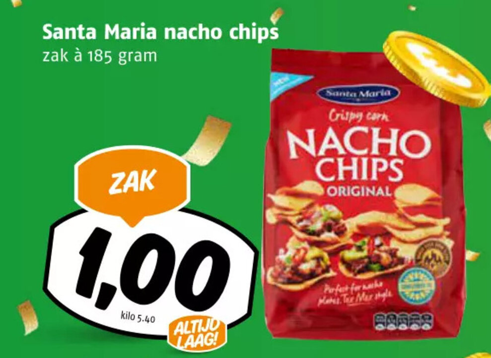 Santa Maria nacho chips zak à 185 gram aanbieding bij Poiesz