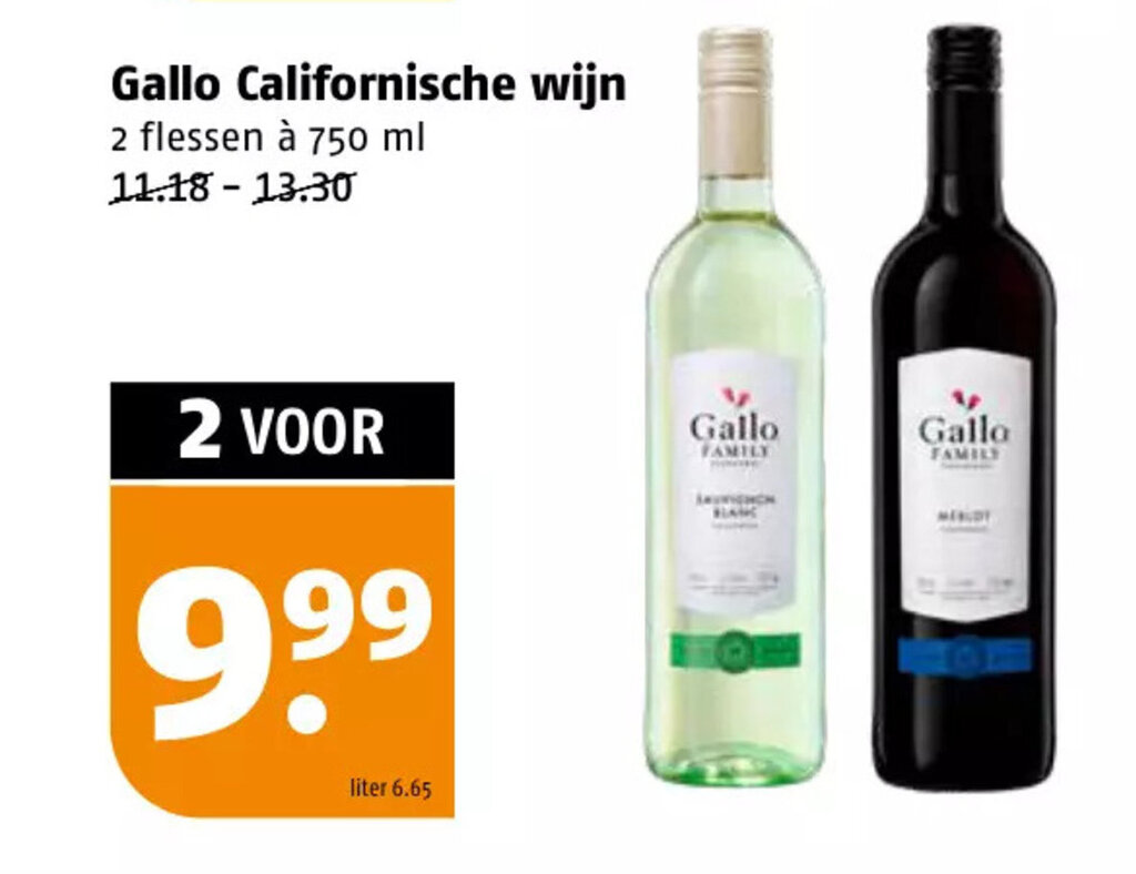 Gallo Californische wijn 2 flessen a 750 ml aanbieding bij Poiesz
