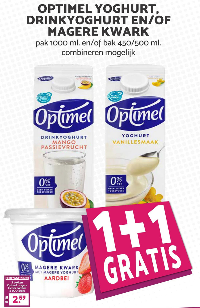 Optimel yoghurt, drinkyoghurt en/of magere kwark 1+1 GRATIS aanbieding ...