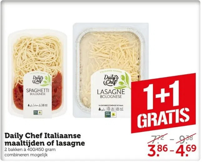 Daily chef italiaanse maaltijden of lasagne aanbieding bij Coop