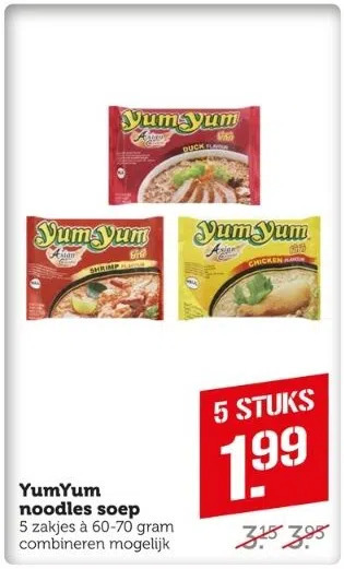Yum yum noodles soep 5 zakjes à 60-70 gram combineren mogelijk aanbieding bij Coop
