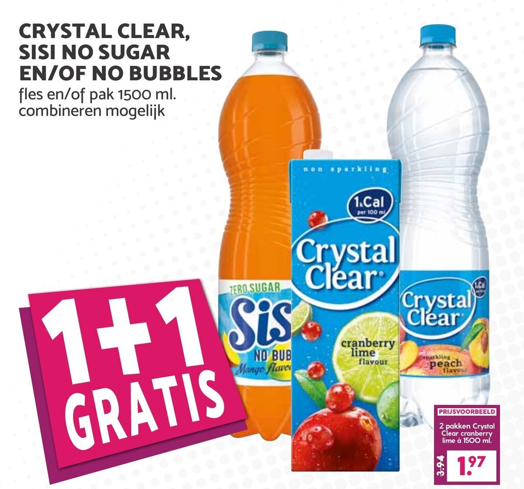 2 pakken Crystal Clear cranberry lime à 1500 ml. aanbieding bij De ...