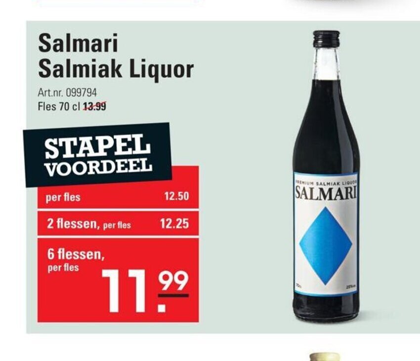 Salmari Salmiak Liquor fles 70 cl aanbieding bij Sligro