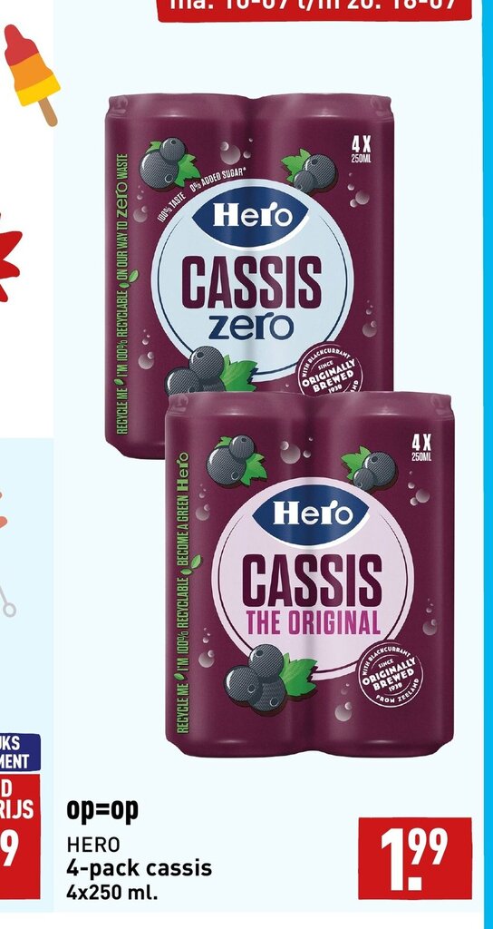 HERO 4-pack cassis 4x250 ml. aanbieding bij ALDI
