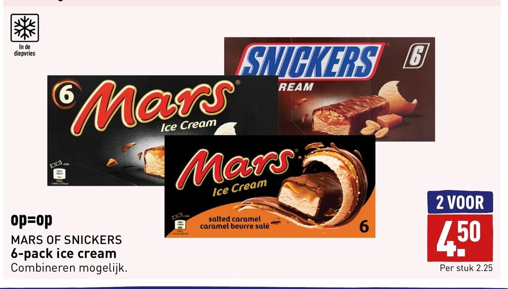 MARS OF SNICKERS 6-pack ice cream aanbieding bij ALDI