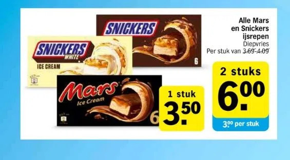 Alle mars en snickers ijs aanbieding bij Albert Heijn