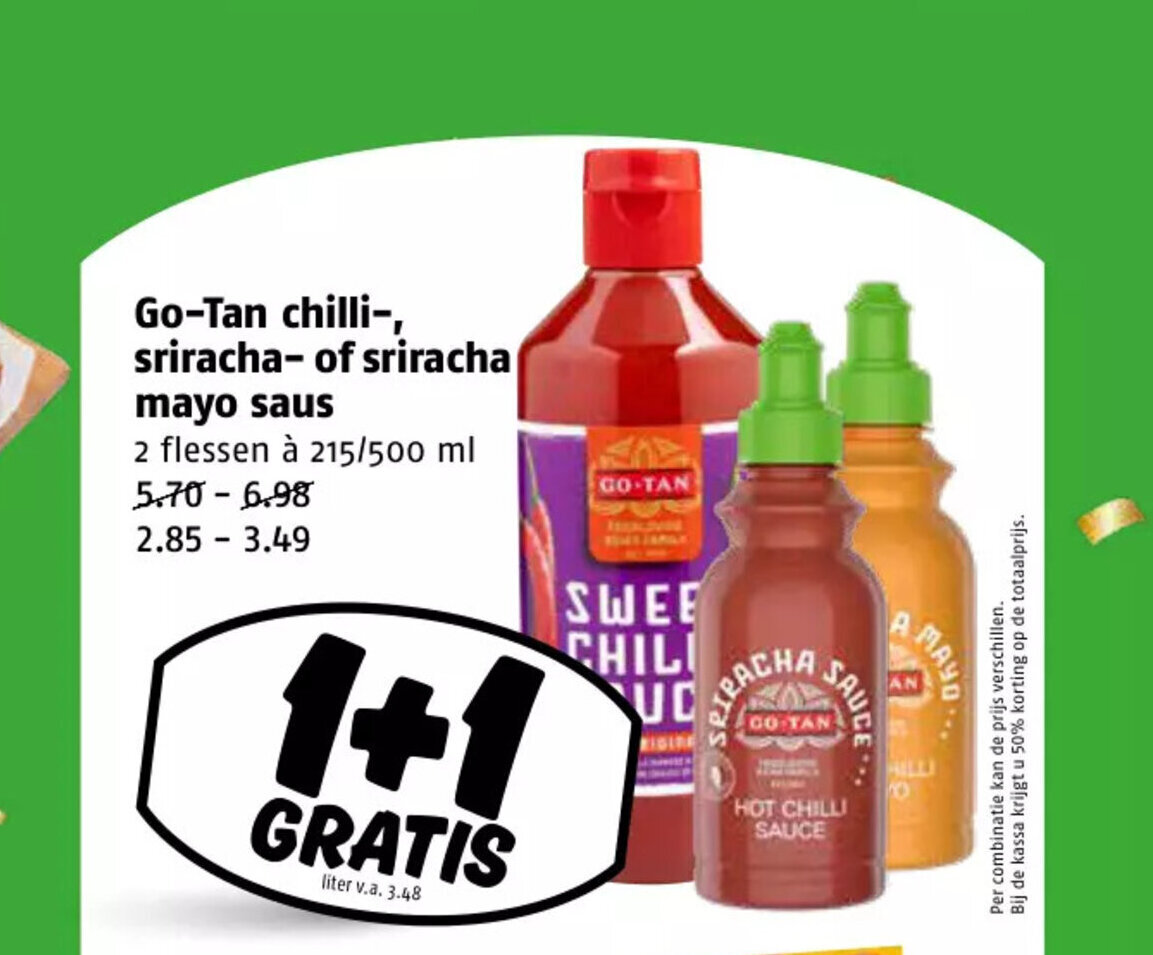 Go-Tan chilli-, sriracha- of sriracha mayo saus 2 flessen à 215/500 ml ...