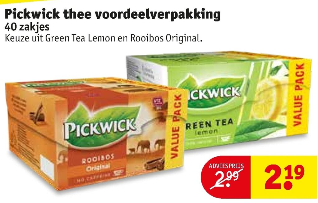 Pickwick 1-Kops thee 40 zakjes aanbieding bij Kruidvat