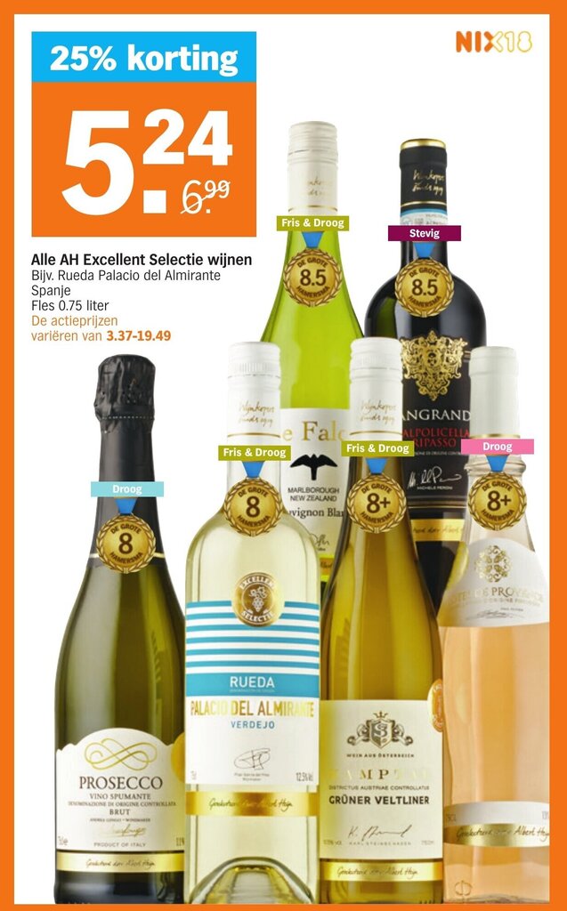 Alle AH Excellent Selectie wijnen Bijv. Rueda Palacio del Almirante ...