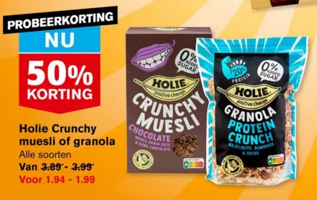 Holie Crunchy muesli of granola aanbieding bij Hoogvliet