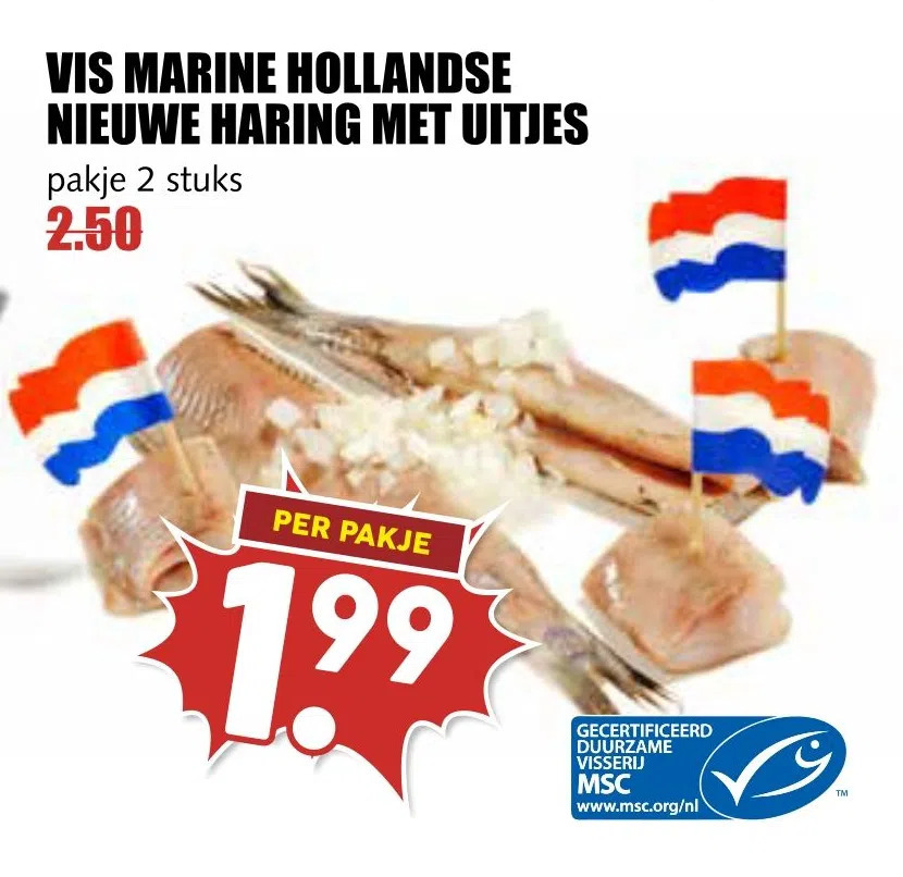 Vis marine hollandse nieuwe haring met uitjes aanbieding bij MCD Supermarkt