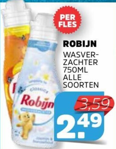 ROBIJN WASVER-ZACHTER 750ML ALLE SOORTEN aanbieding bij Sahan Supermarkten