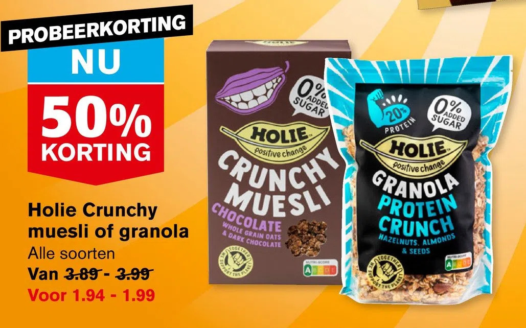 Holie crunchy muesli of granola aanbieding bij Hoogvliet