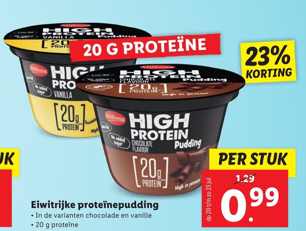 Eiwitrijke proteïnepudding 20 g proteïne aanbieding bij Lidl